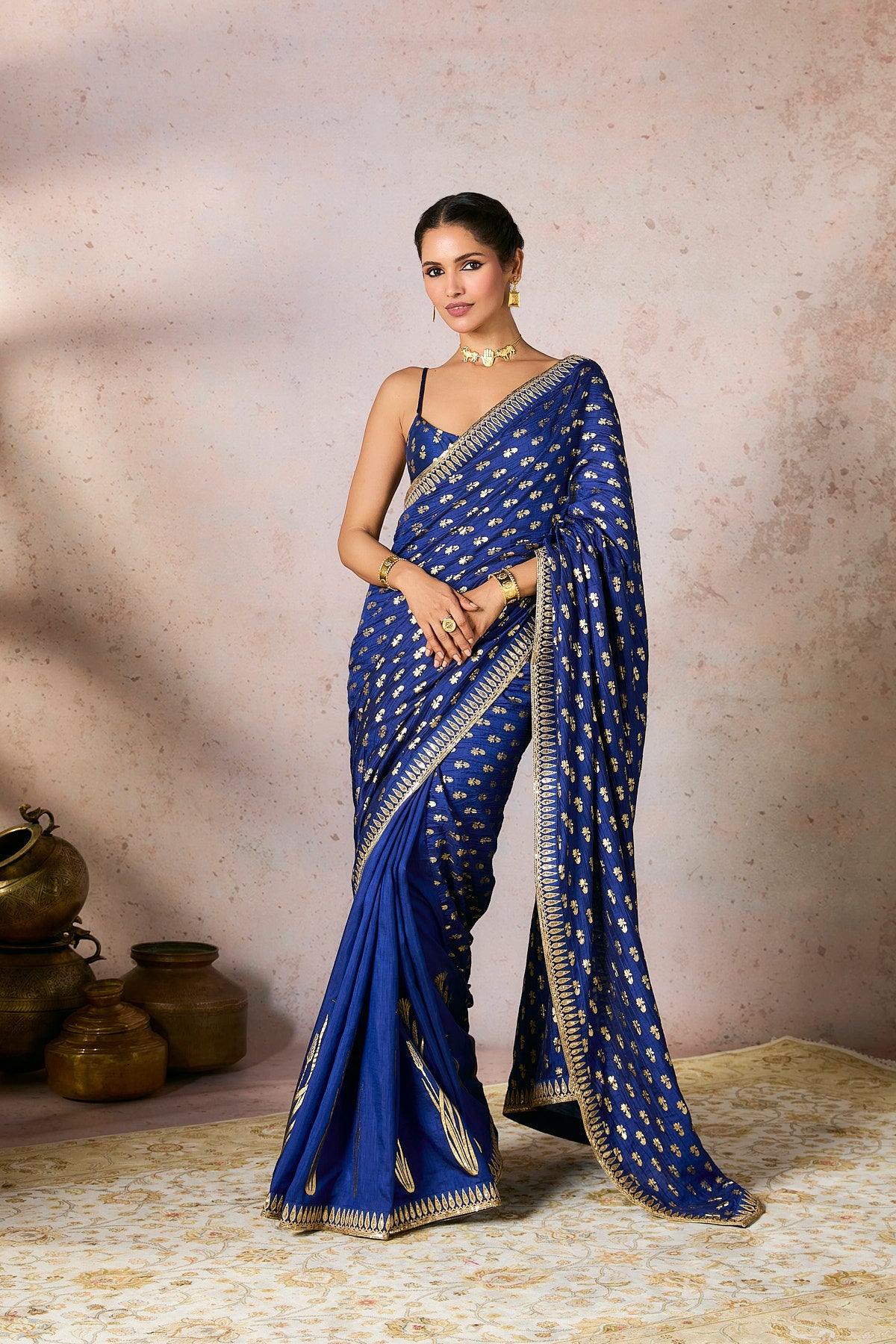 Blue Whispering Lily Crush Saree – AGASHE