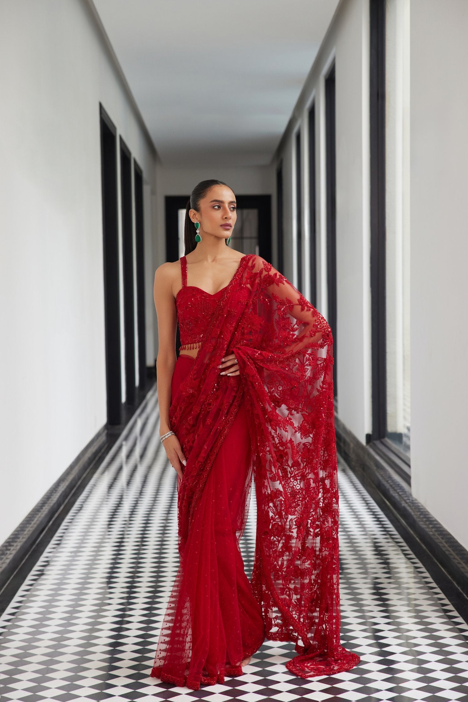 Red Cocktail Saree – AGASHE
