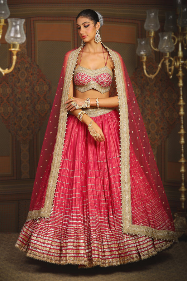 Rani Pink Crinkle Lehenga Set – AGASHE