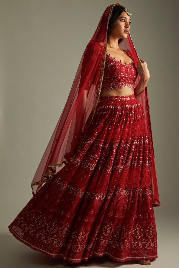 Ruby Red Lehenga Set – AGASHE
