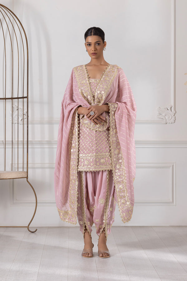 Pink Gota Short Shirt With Dhoti – AGASHE