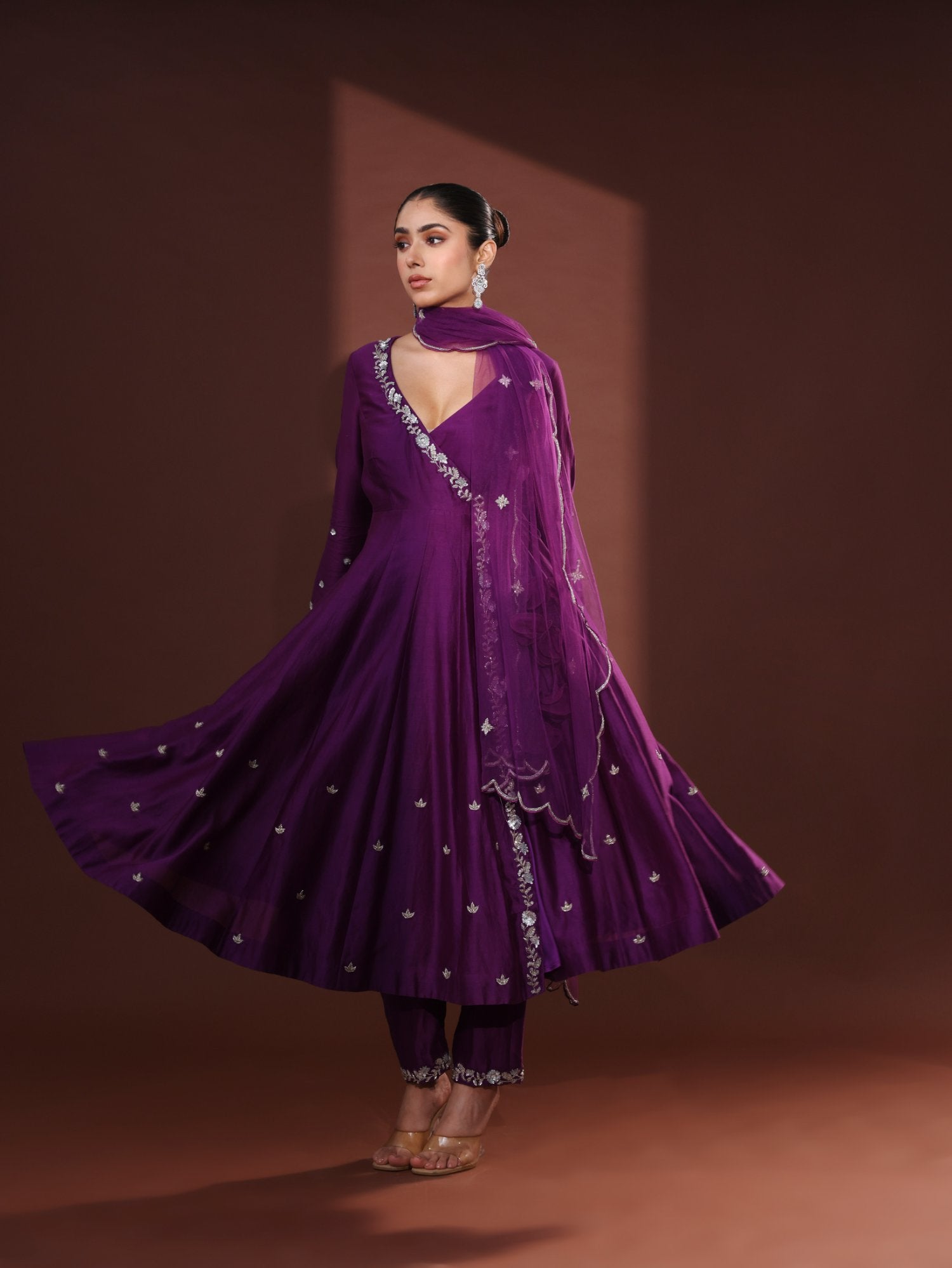 Purple Chanderi Anarkali Set – AGASHE