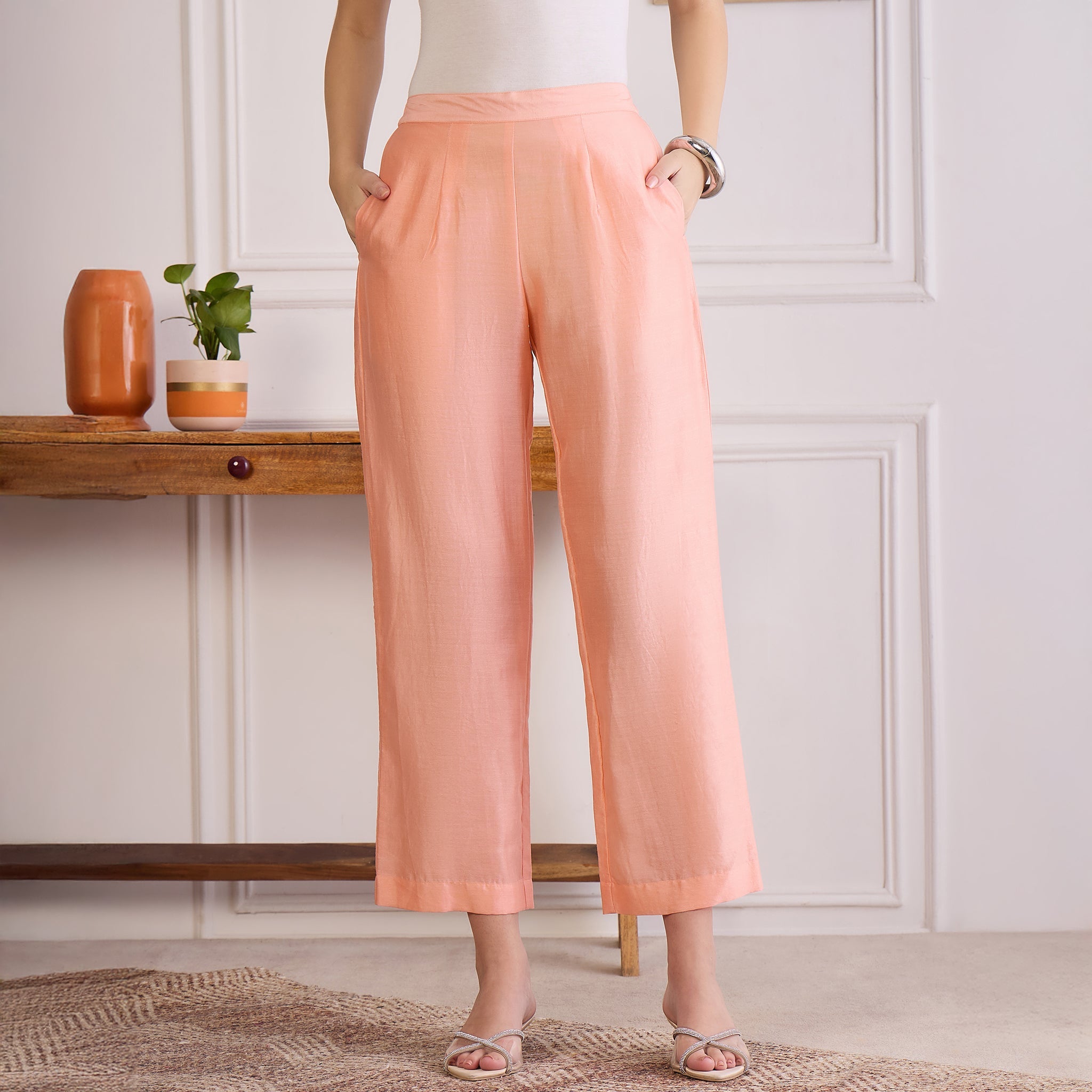 Pinkish Peach Chic Straight Pants – AGASHE
