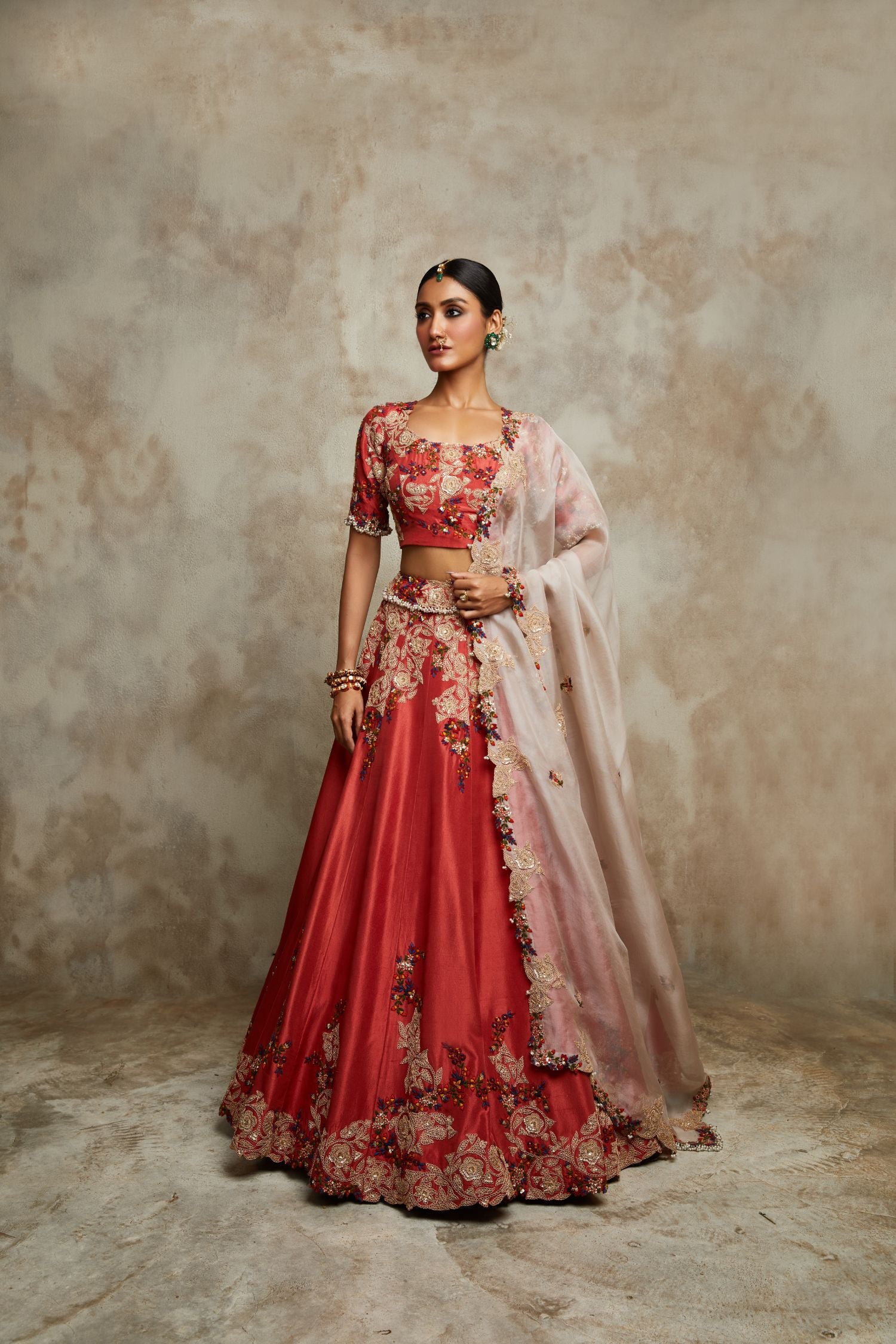 Silk Blouse And Lehenga With Organza Dupatta – AGASHE