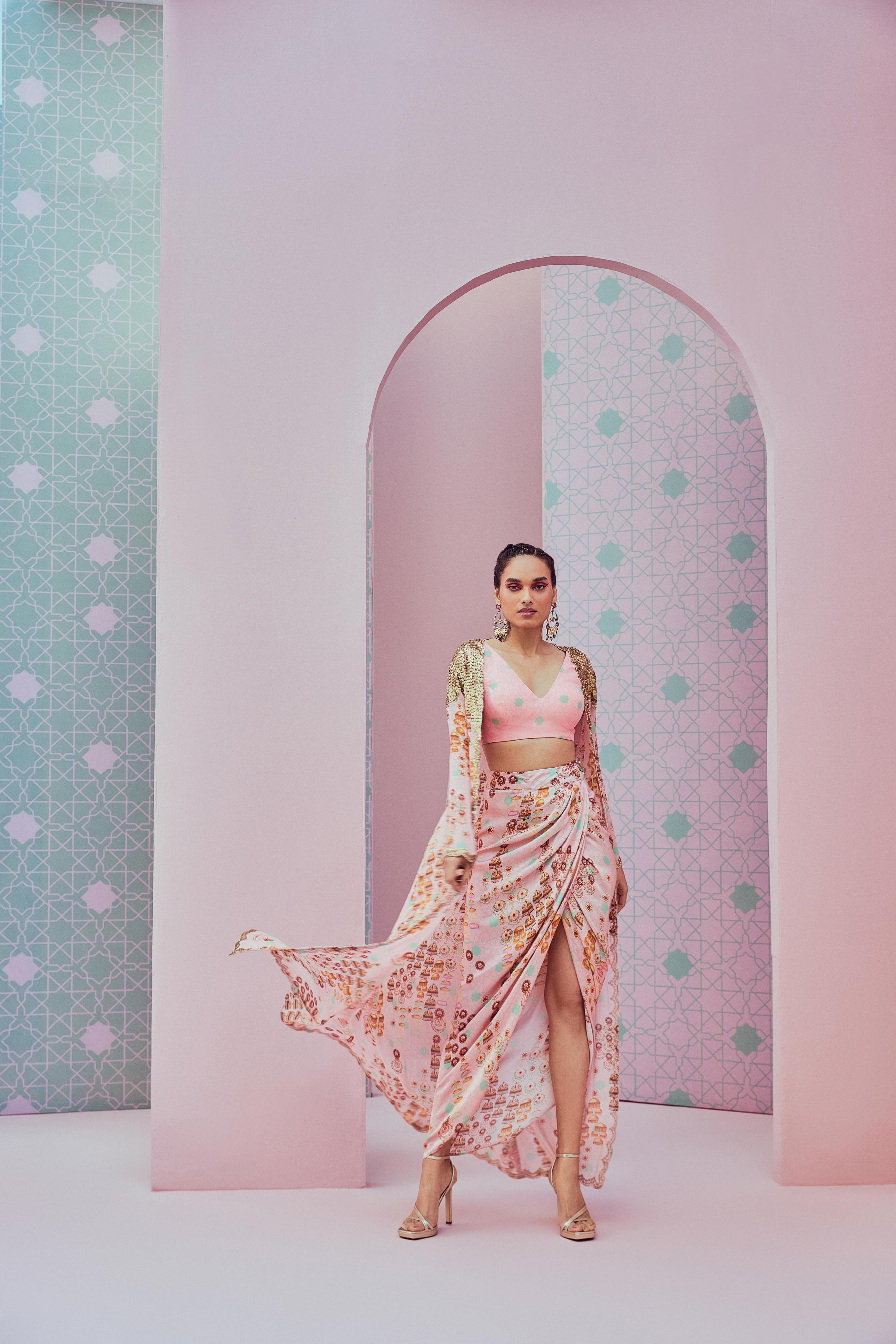 Light pink power shoulder cape set – AGASHE
