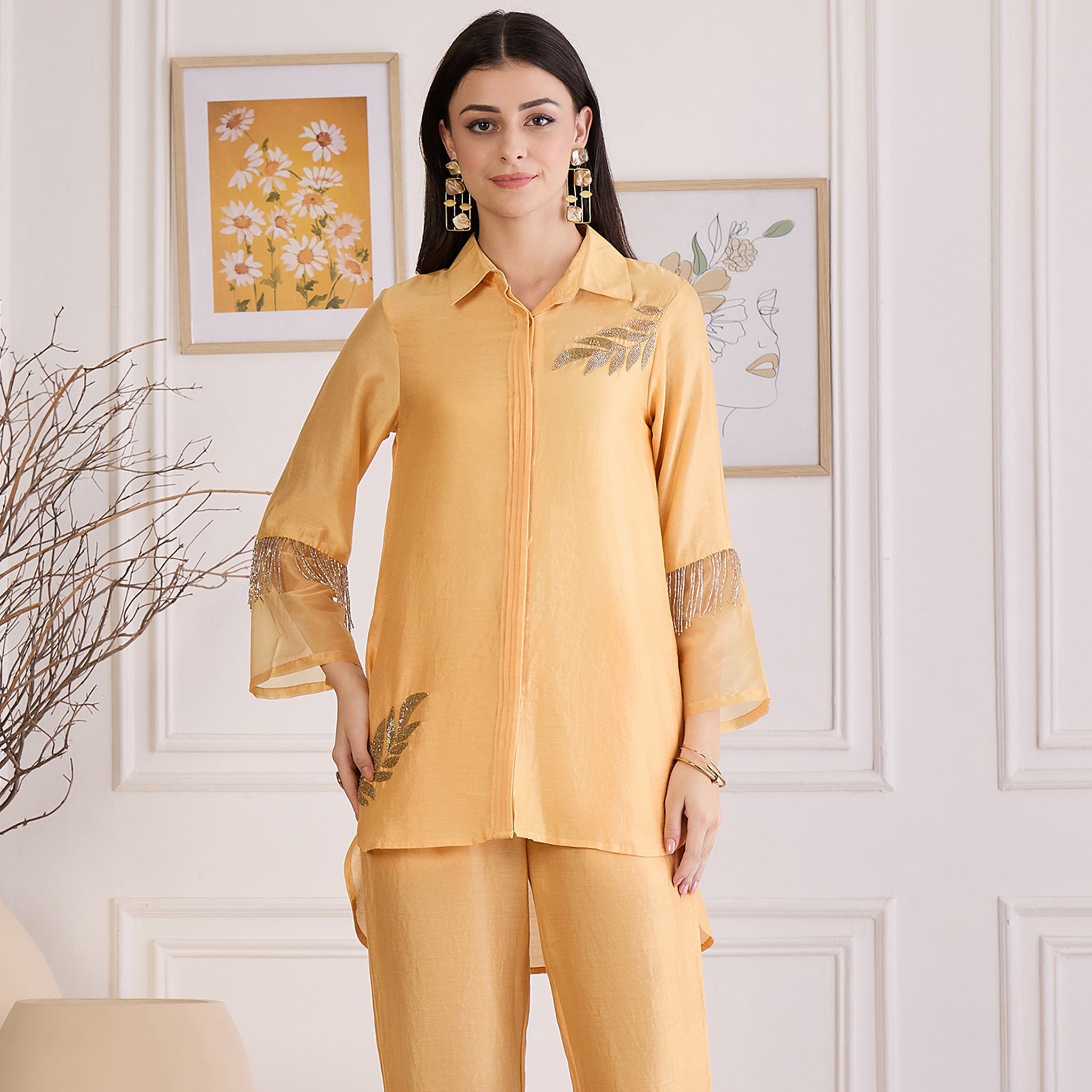 Yellow Pearl Hand Embroidered Top – AGASHE