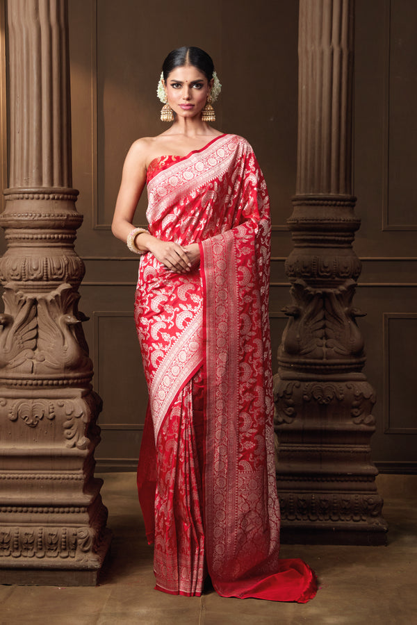 Red Banarsi Silk Saree – AGASHE